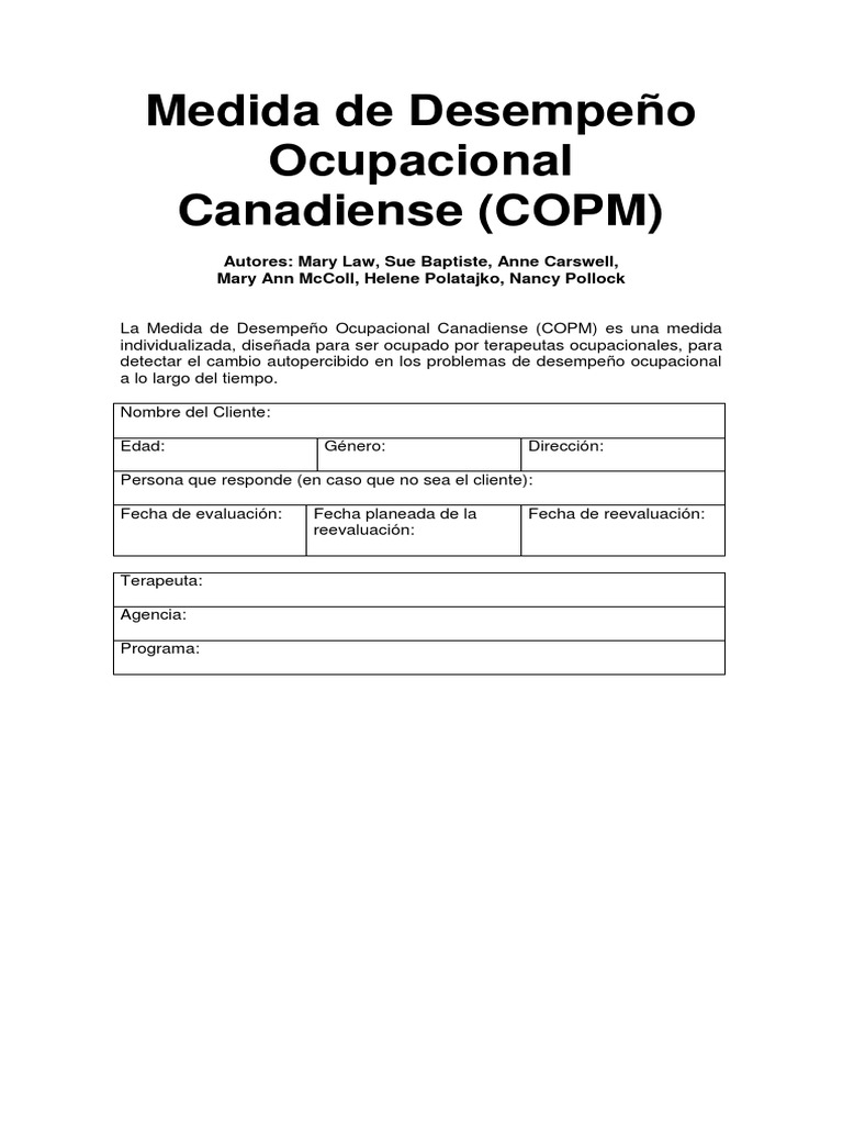 Evaluación COPM en Terapia Ocupacional | PDF | Informática y tecnología ...