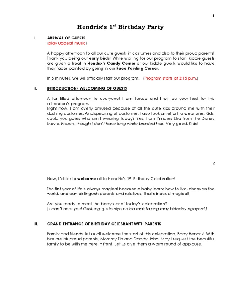 1st Birthday Script | PDF | Birthdays