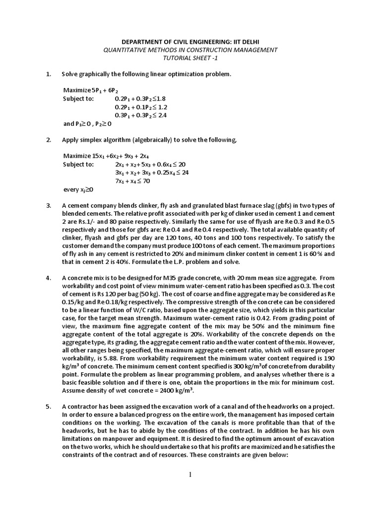Linear Programming Questions | PDF | Mathematical Optimization | Concrete