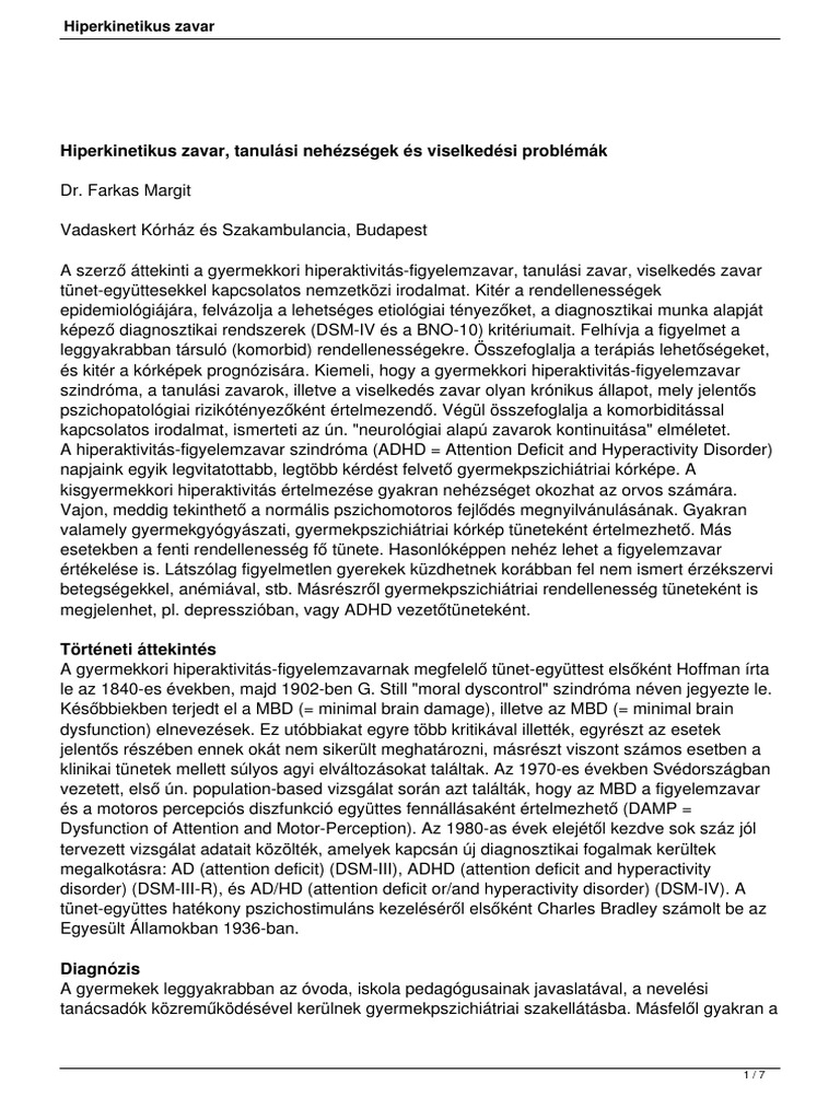 Hiperkinetikus Zavar | PDF