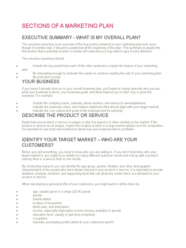 Essential Sections of a Marketing Plan | PDF | Retail | Marketing