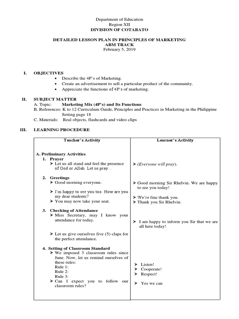 4Ps Marketing Lesson Plan for ABM | PDF | Marketing | Marketing Strategy