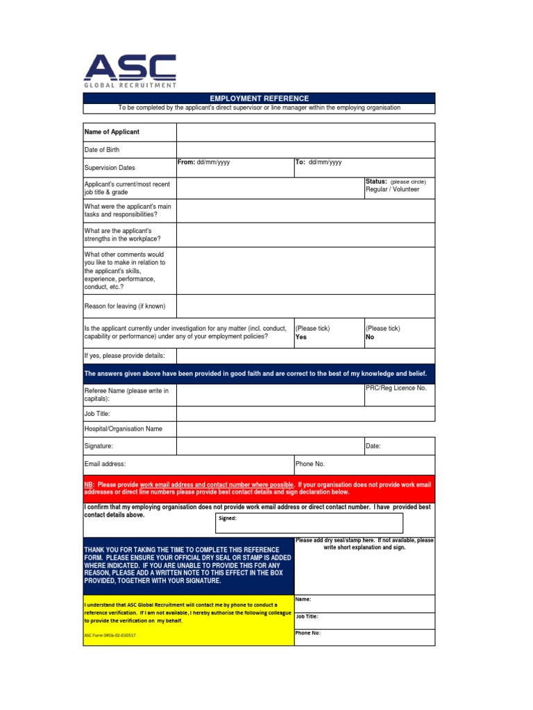 NMC - Overseas Registration Employer Reference Form 2 | PDF | Employment