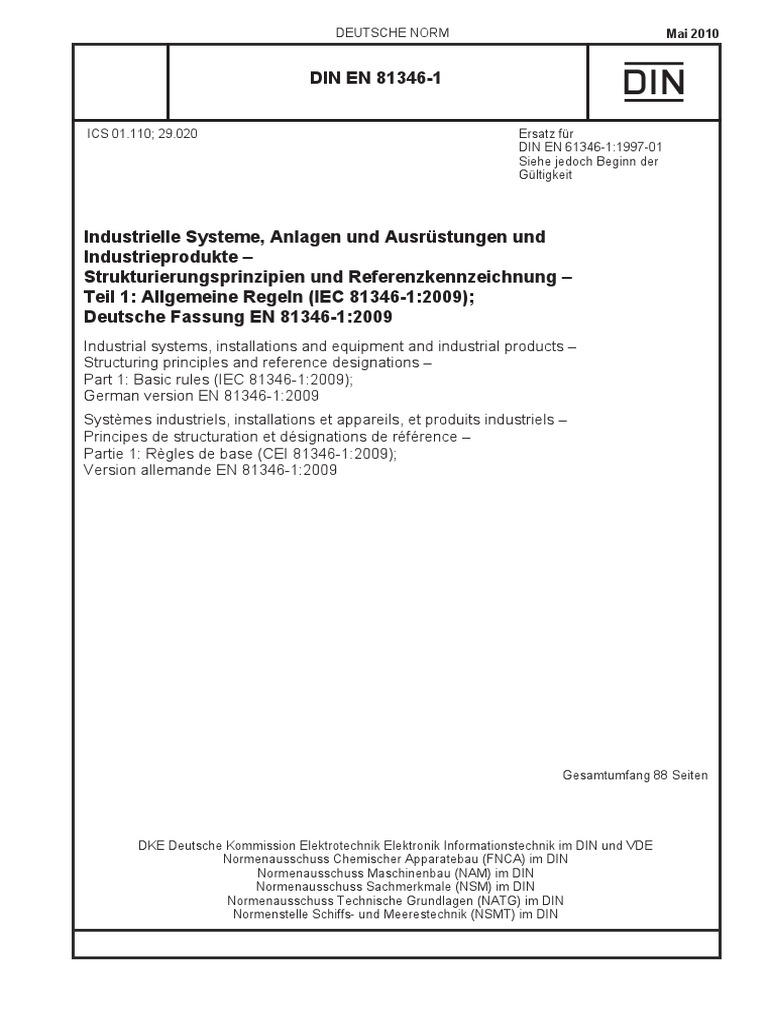 (DIN en 81346-1 - 2010-05) - Industrielle Systeme, Anlagen Und Ausrüstungen Und ...