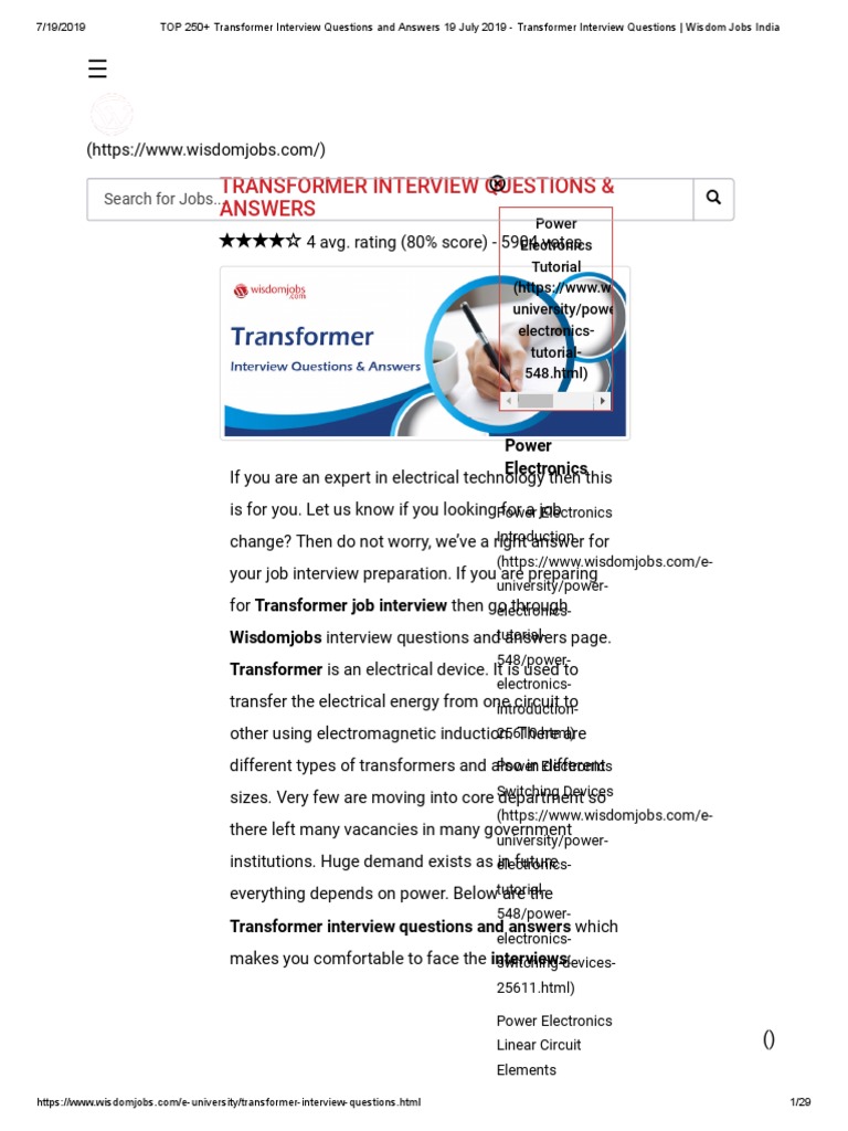 Transformer Interview Questions & Answers: Search For Jobs.. | Download Free PDF | Electric ...