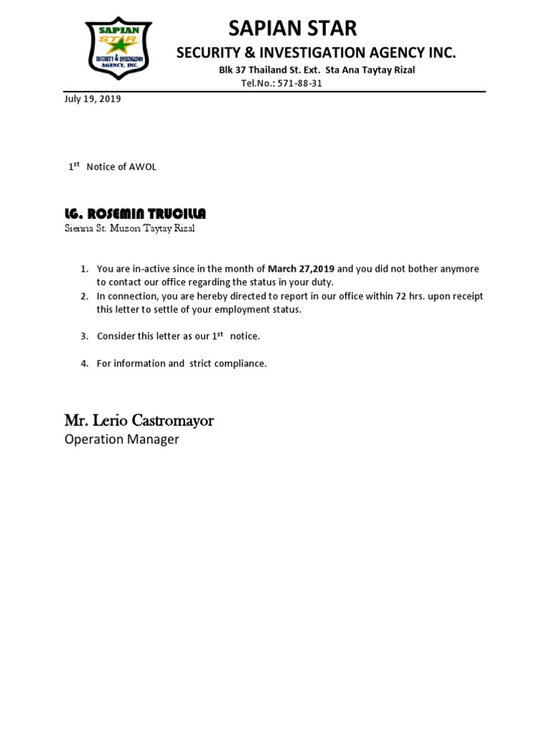 Awol Letter 1st | Unrest