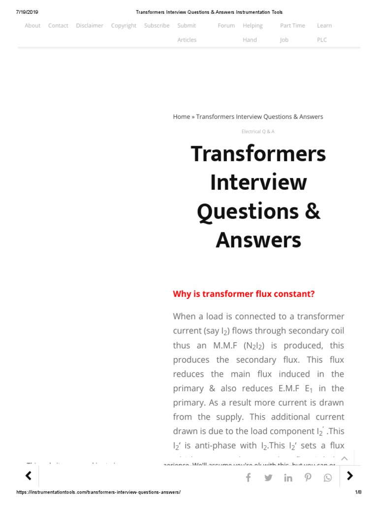 Transformers Interview Questions & Answers Instrumentation Tools | PDF | Transformer | Electric ...