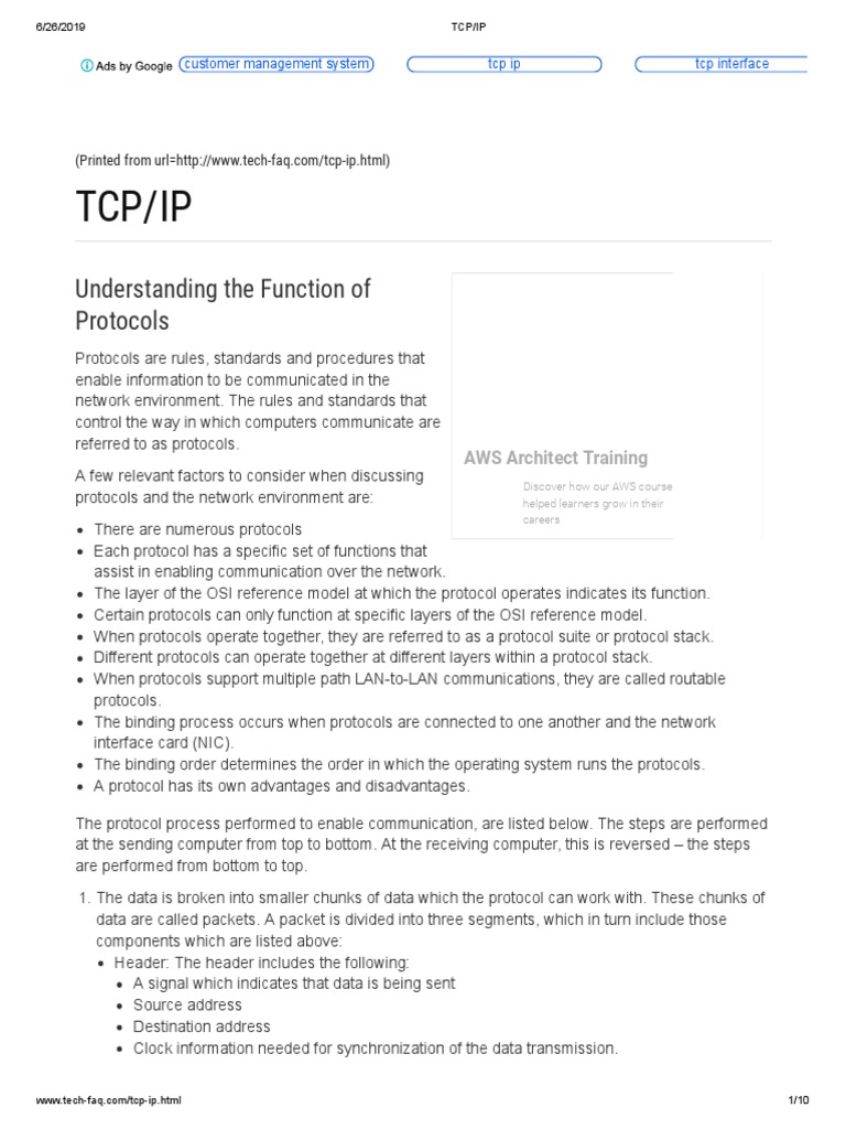 Tcp/Ip: Understanding The Function of Protocols | PDF | Internet ...