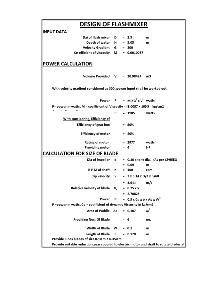 Design of Flash Mixer | PDF | Electric Motor | Chemical Engineering