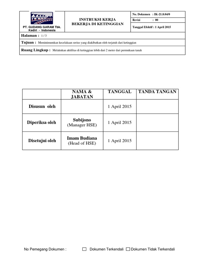 Contoh IK. Bekerja Di Ketinggian | PDF