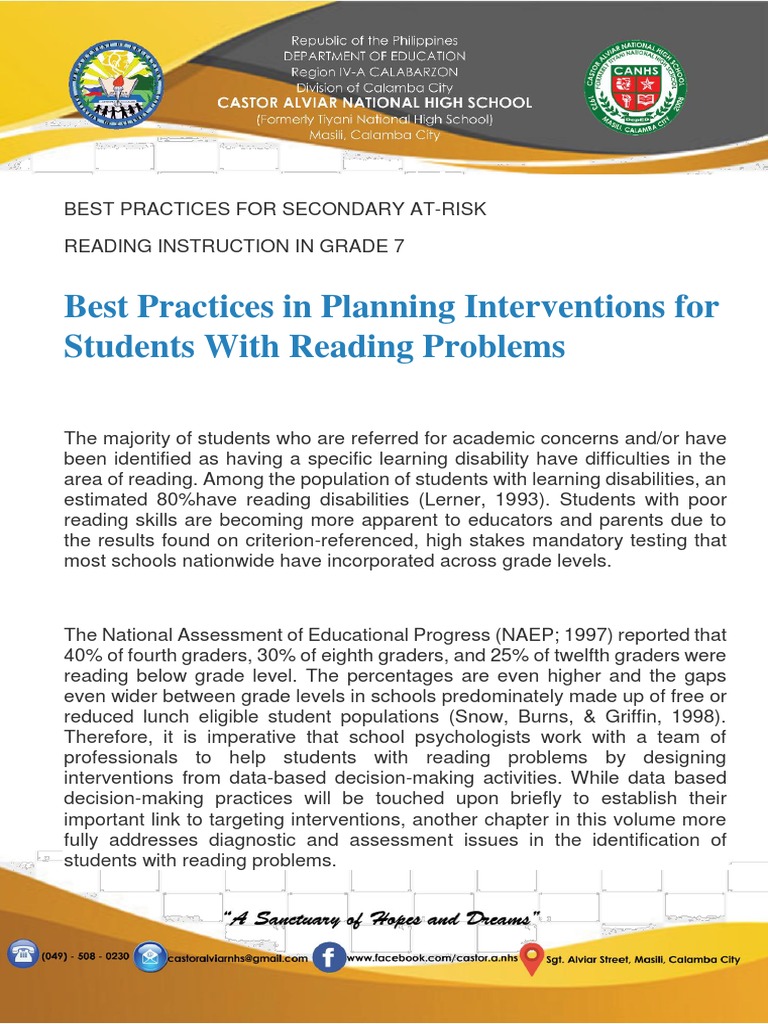 Best Practices in Planning Interventions For Students With Reading ...