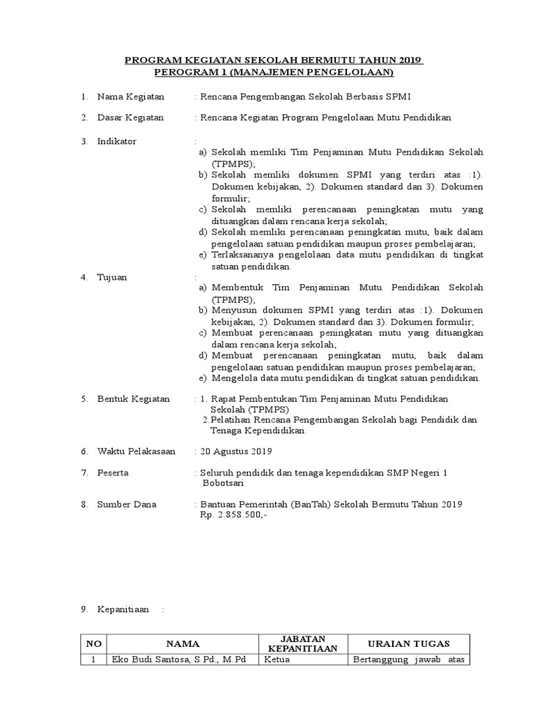 Program Kegiatan Spmi (TPMPS) | PDF