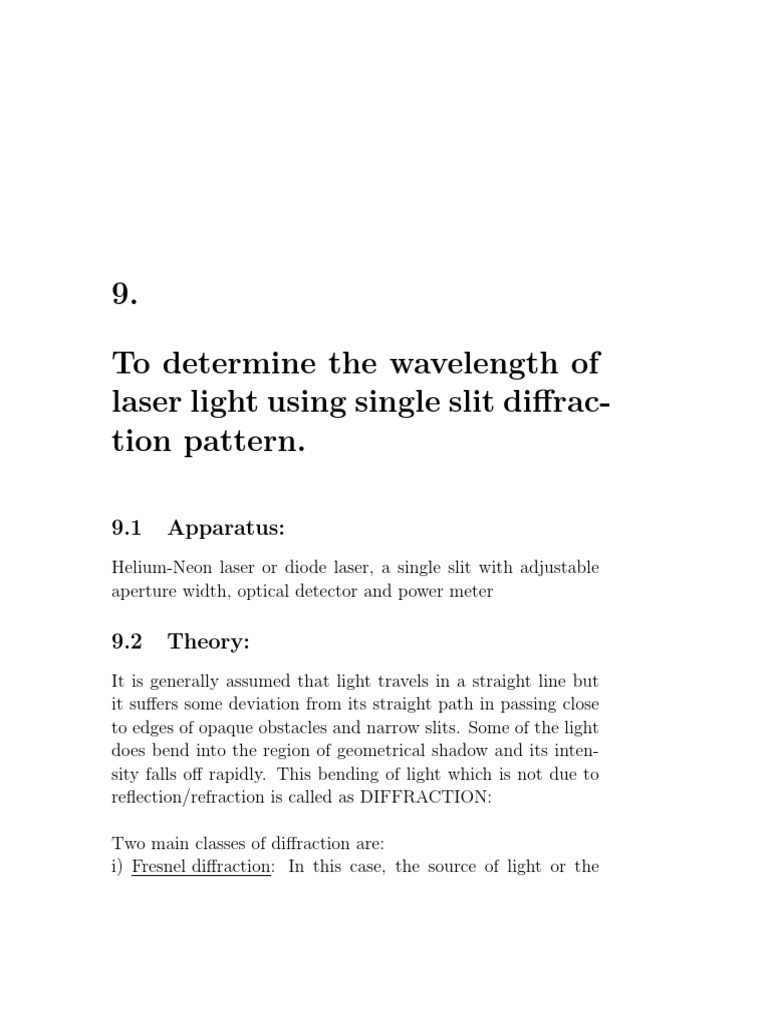 To Determine The Wavelength of Laser Light Using Single Slit Diffrac ...