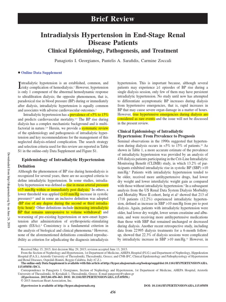 Intradialysis Hypertension in End-Stage Renal Disease Patients | PDF ...