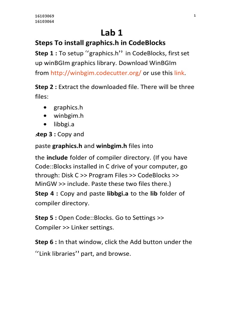 Steps To Install Graphics.H in Codeblocks | PDF | Computer File | Directory (Computing)