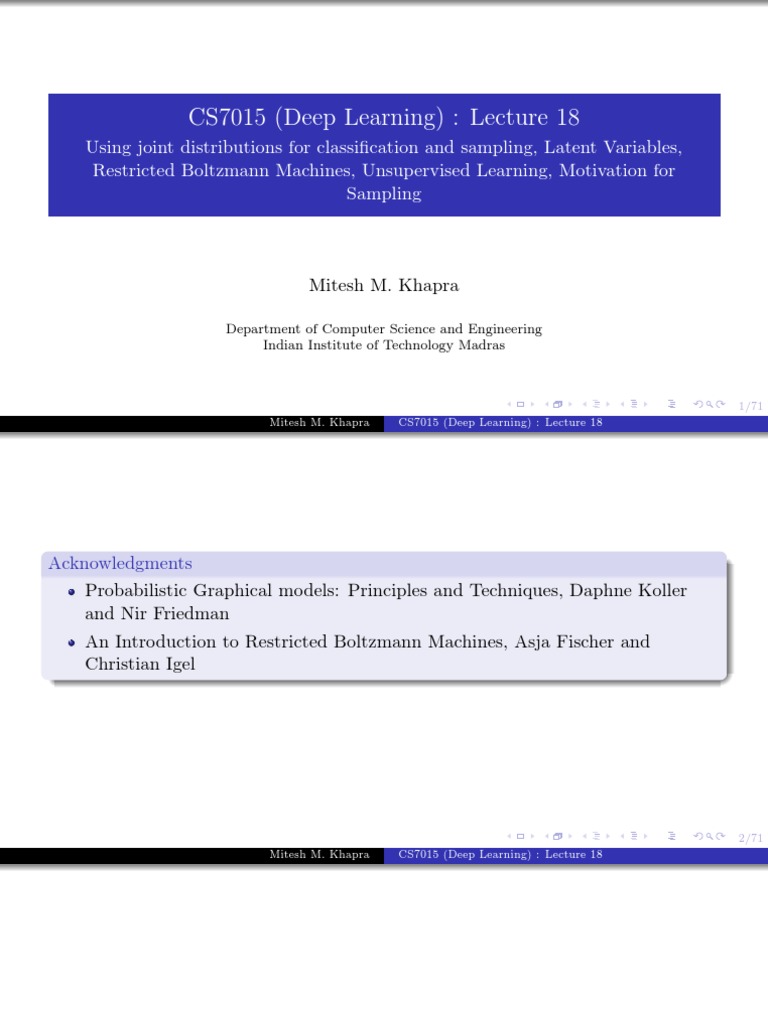 CS7015 (Deep Learning) : Lecture 18 | PDF | Dice | Probability