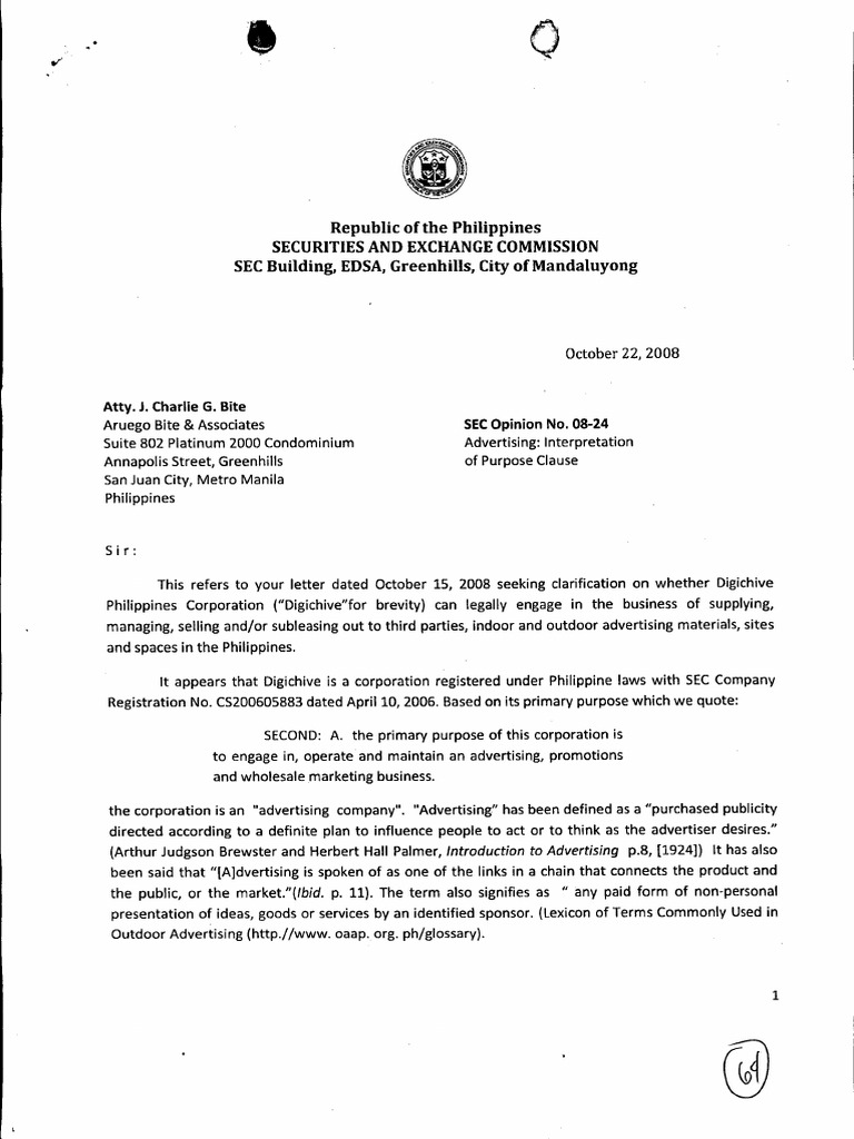 SEC Opinion Stretching Purpose Clause | PDF | U.S. Securities And ...