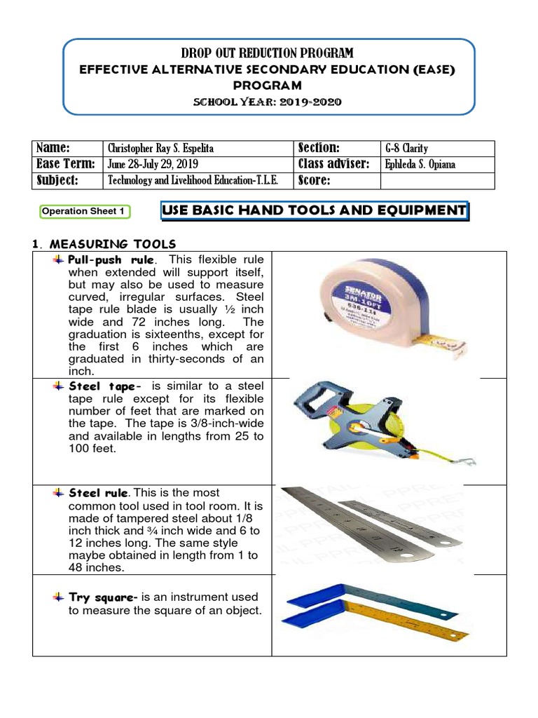 Use Basic Hand Tools and Equipment: Effective Alternative Secondary ...