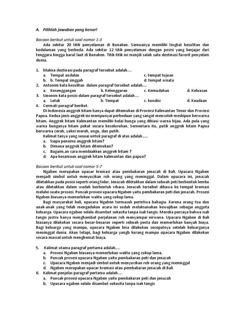 Try Out Bahasa Indonesia Kelas 6 | PDF