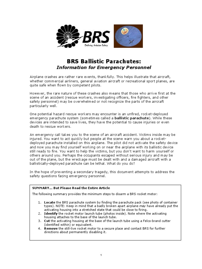 BRS Ballistic Parachutes:: Information For Emergency Personnel | PDF ...