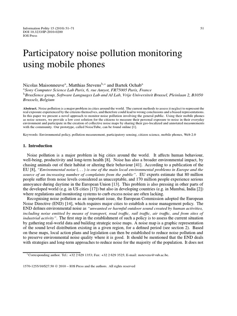 Participatory Noise Pollution Monitoring Using Mobile Phones | PDF ...