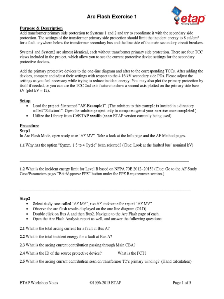 Arc Flash Exercise 1: Purpose & Description | PDF | Transformer | Fuse ...