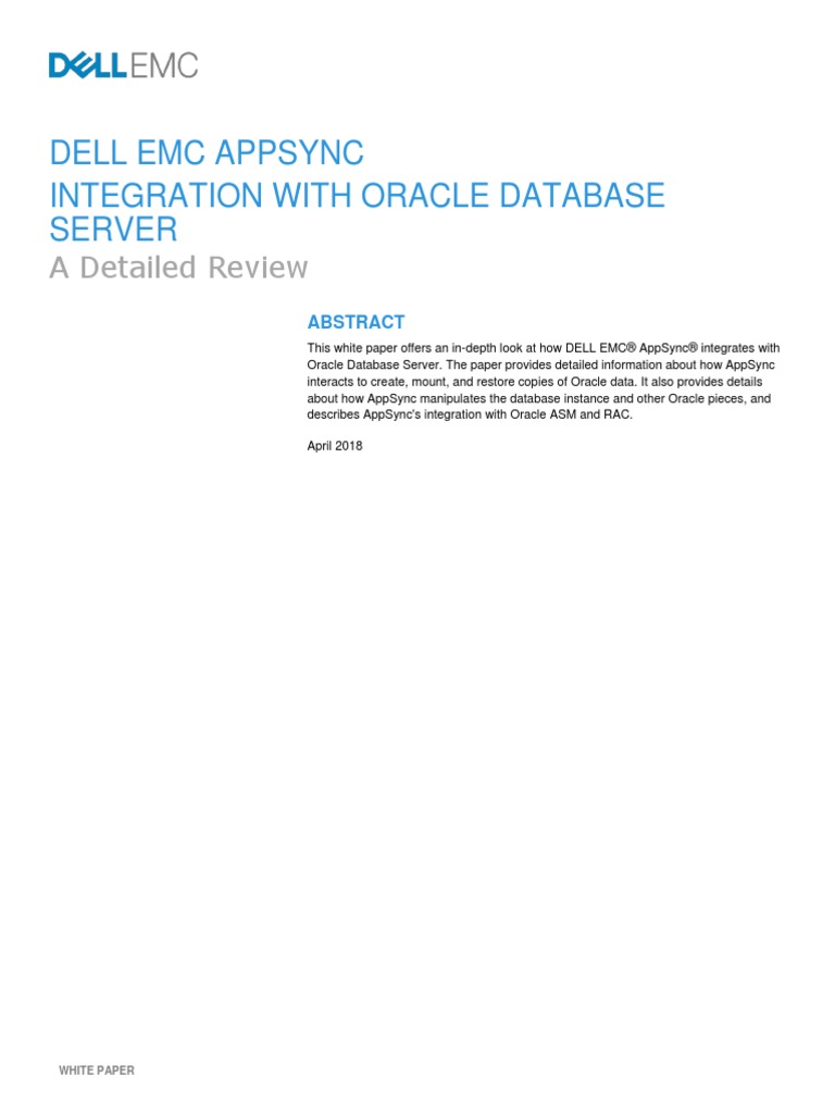 H13942 Appsync Integration With Oracle Database Server Pdf Oracle Database Backup 