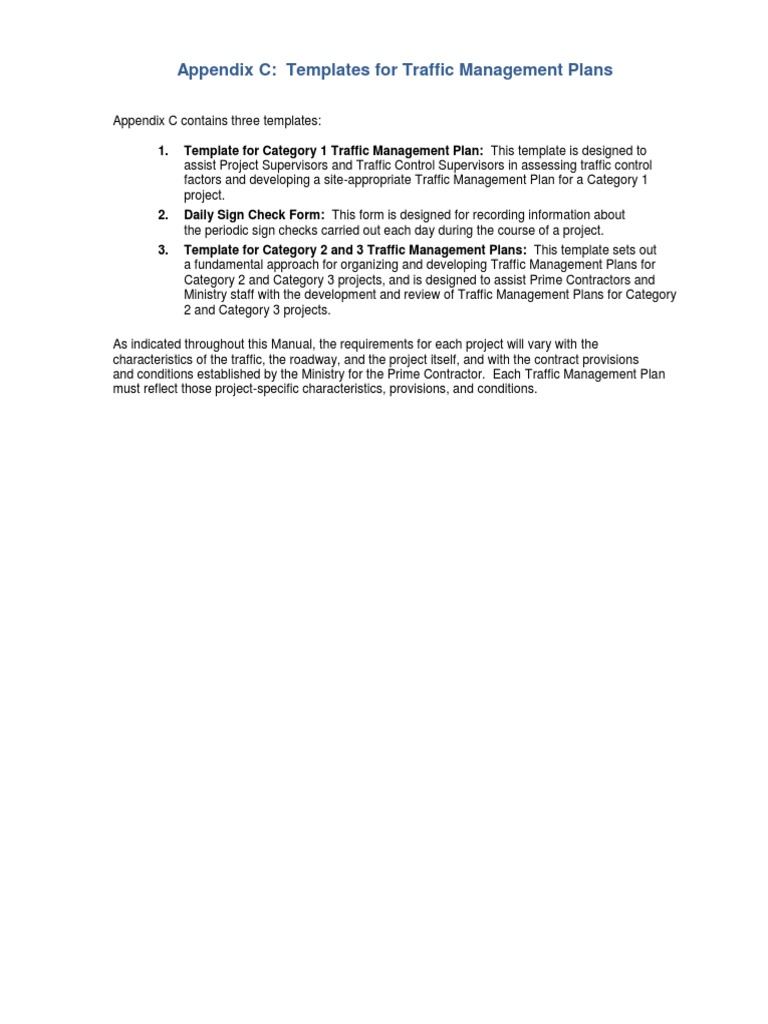 Traffic Management Plan Templates | PDF | Traffic | Controlled Access ...