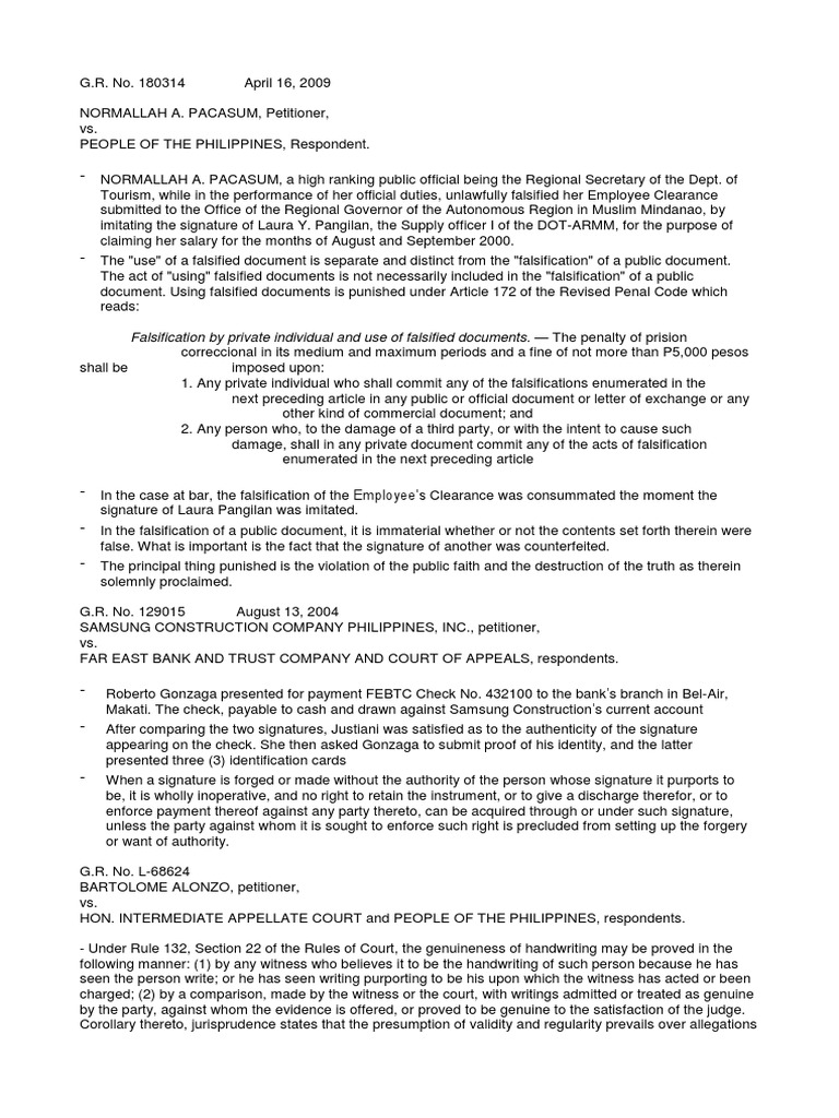 Falsification by Private Individual and Use of Falsified Documents ...