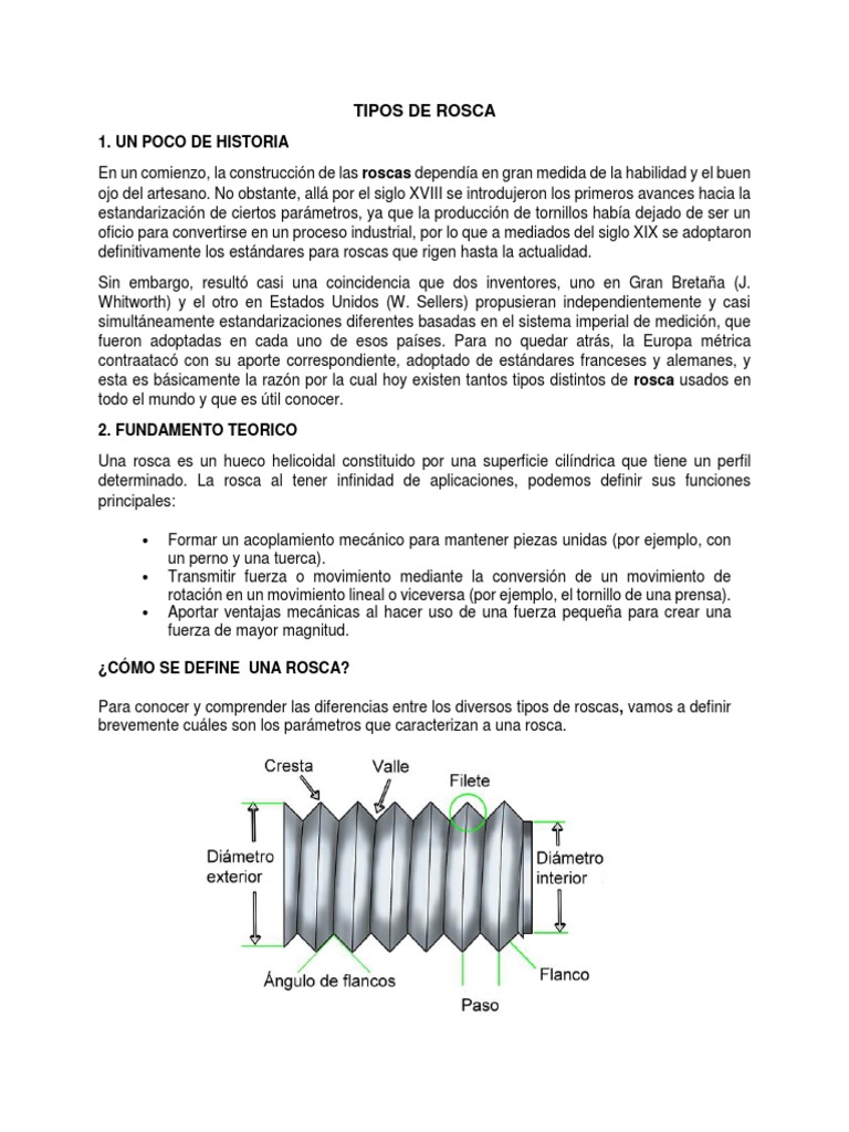 Tipos de Rosca | PDF | Tornillo | Ingeniería mecánica