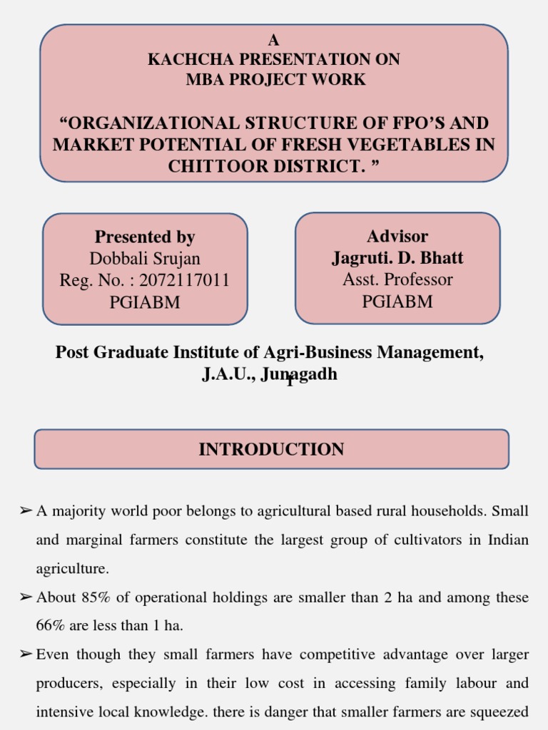 Organizational Structure of Fpo'S and Market Potential of Fresh ...