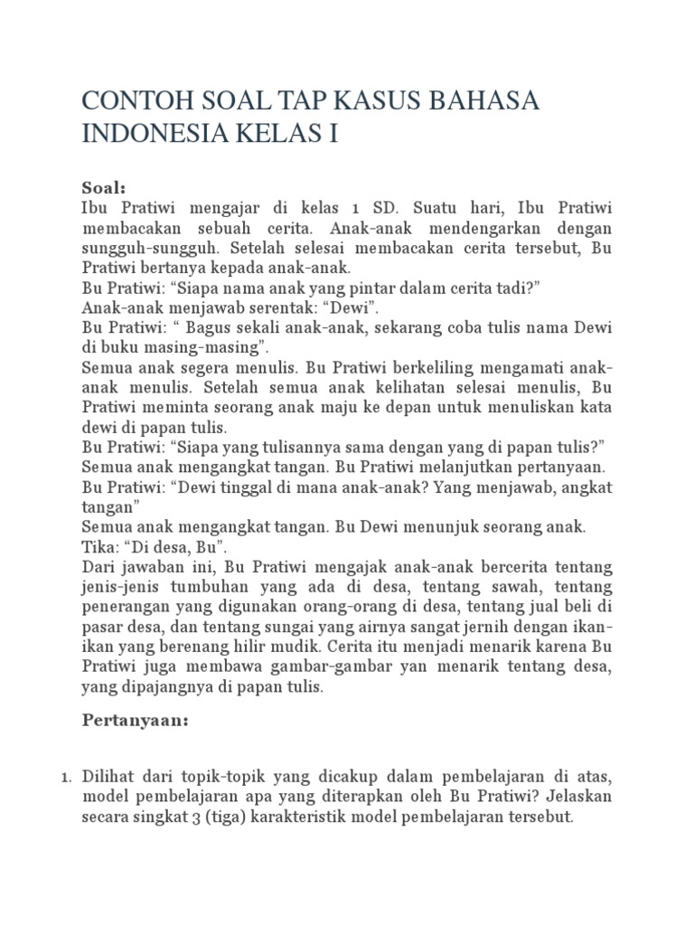 Contoh Soal Tap Kasus Bahasa Indonesia Kelas I | PDF | Ilmu Sosial | Seni & Disiplin Bahasa