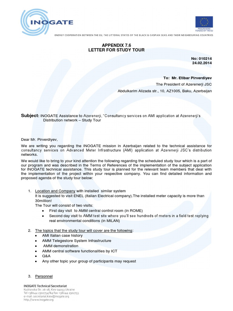 APPENDIX 7.6-Letter For Study Tour | PDF | Computing | Business