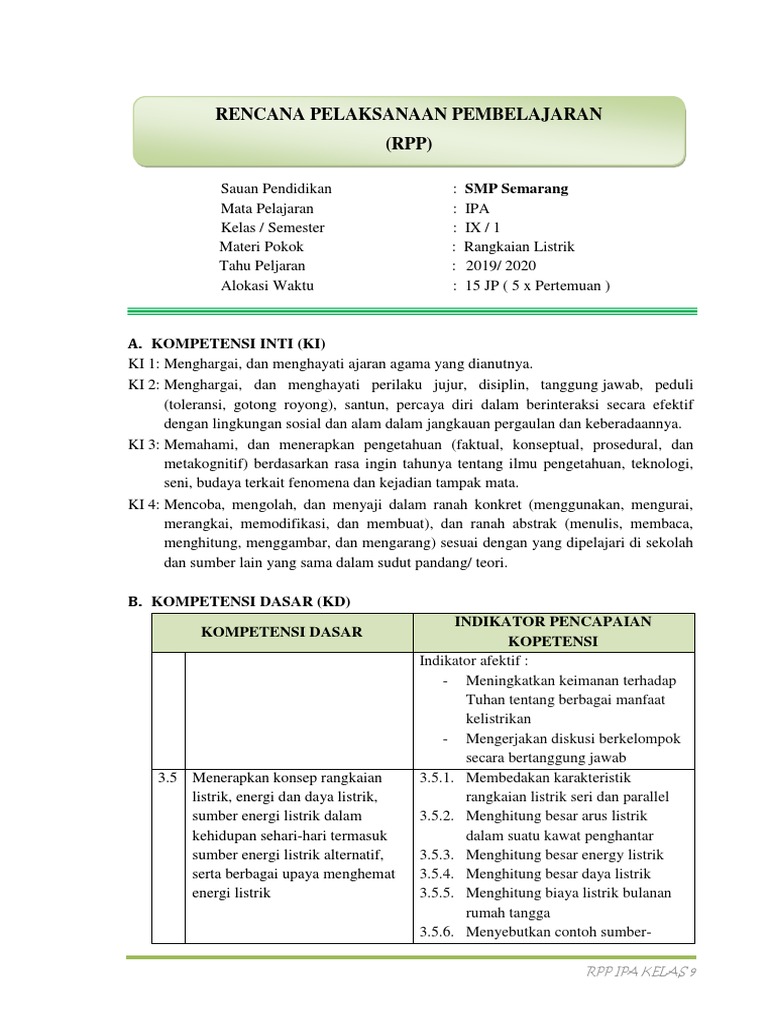 RPP Ipa Kelas 9 KD 3.5 | PDF