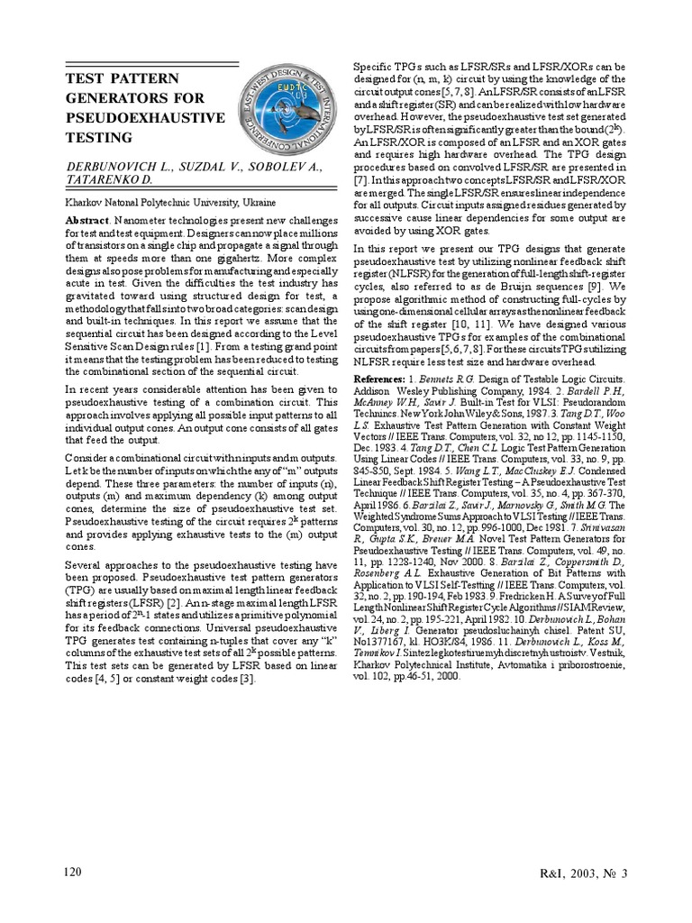 Test Pattern Generators for Pseudoexhaustive Testing | Logic Gate ...