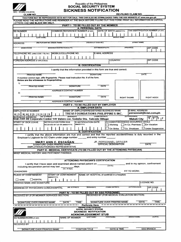ORIG SSSForms Sickness Notification | PDF