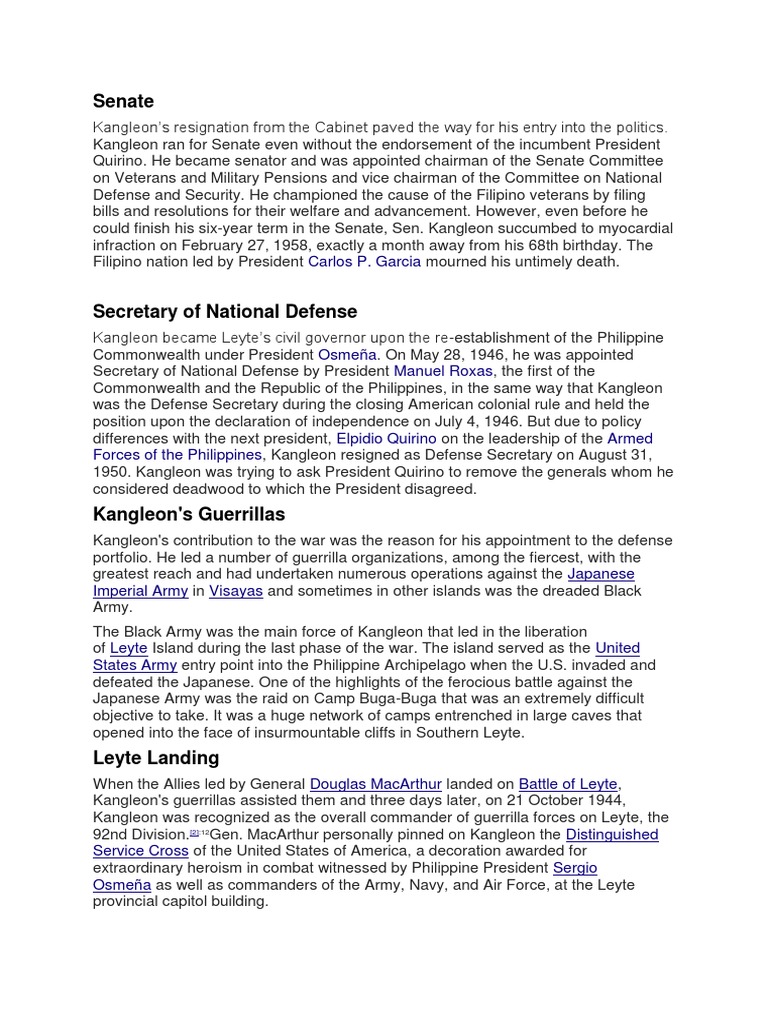Ruperto Kangleon: Senator and War Hero | PDF | Military | Military Science