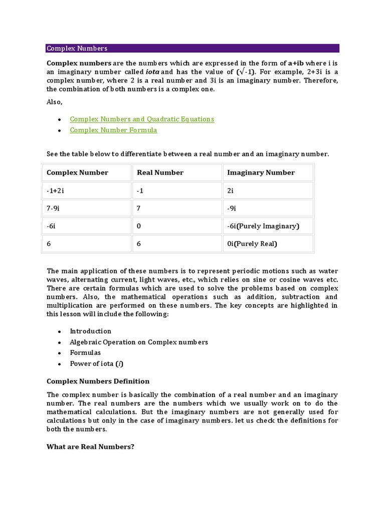 Introduction To Complex Numbers | PDF | Complex Number | Numbers