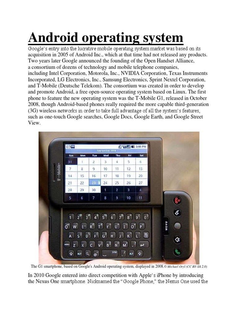 Android Operating System: The G1 Smartphone, Based On Google's Android ...