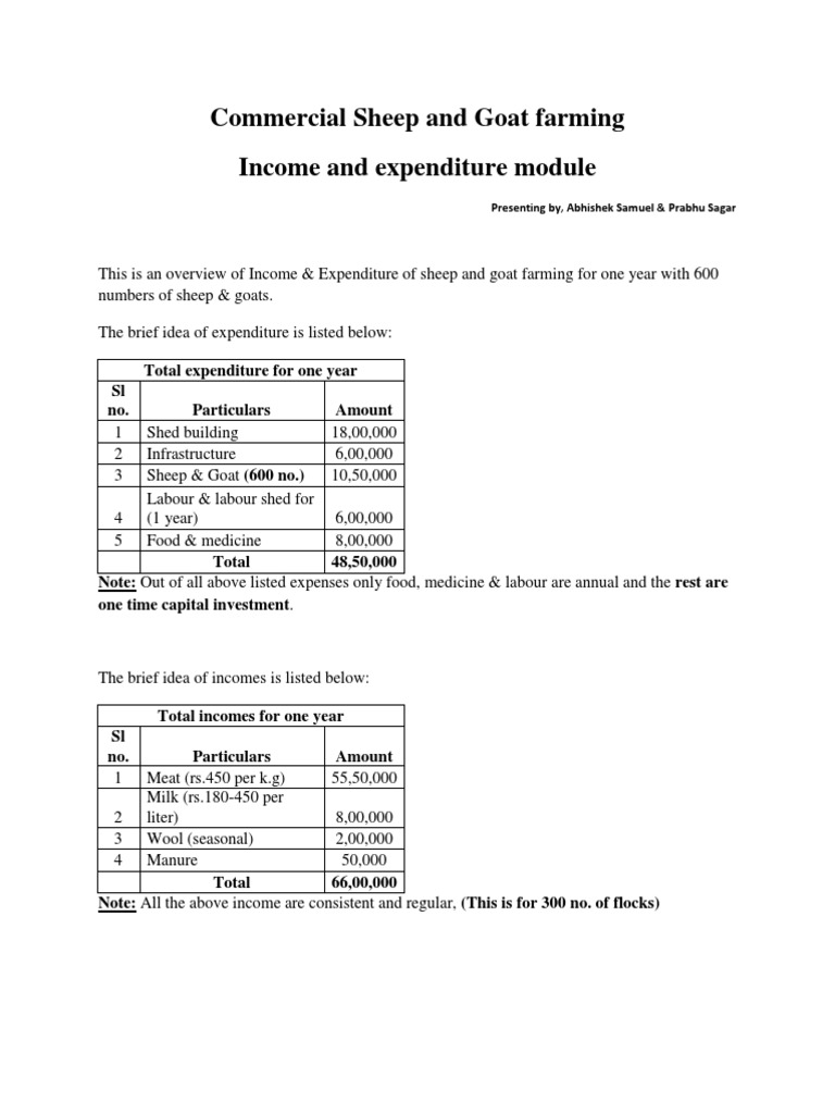 Commercial Sheep and Goat Farming Income and Expenditure Module | PDF ...