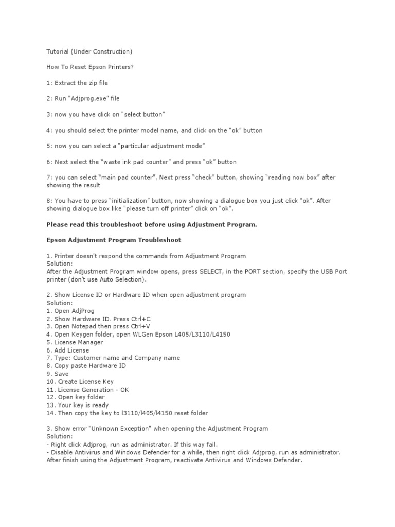 Tutorial For Resetters (Printers) | PDF | Operating System Families | Computing Platforms