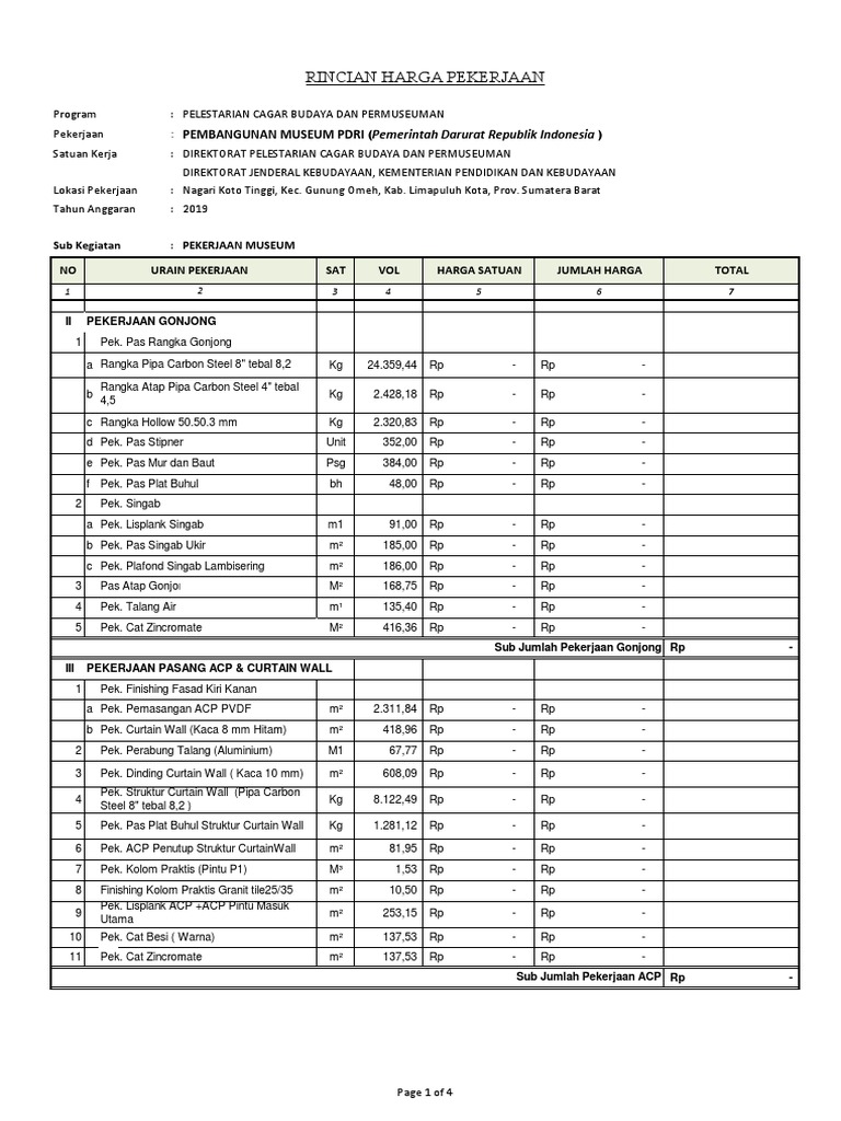 2019 PDRI Pek Fisik RAB BoQ Museum | PDF