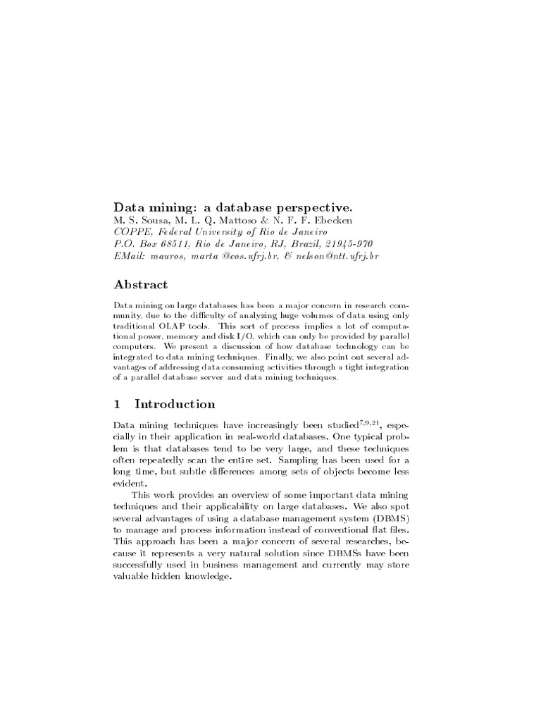 Data Mining: A Database Perspective | Download Free PDF | Data Mining | Databases