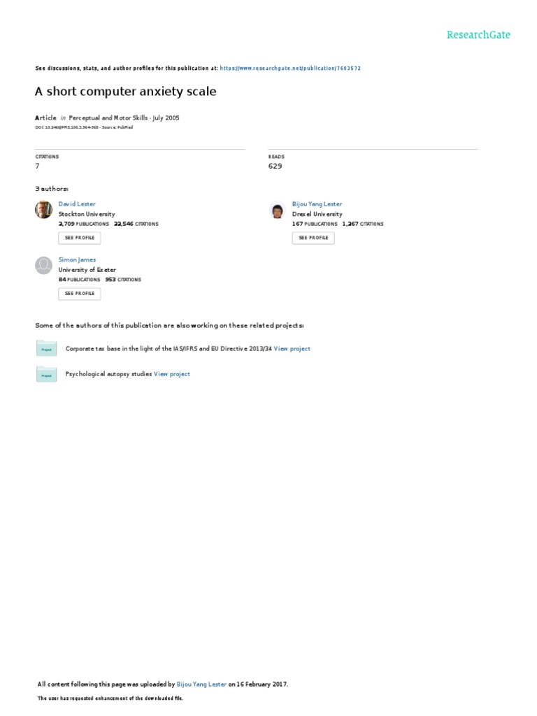 Computer Anxiety Scale Paper | PDF | World Wide Web | Internet & Web