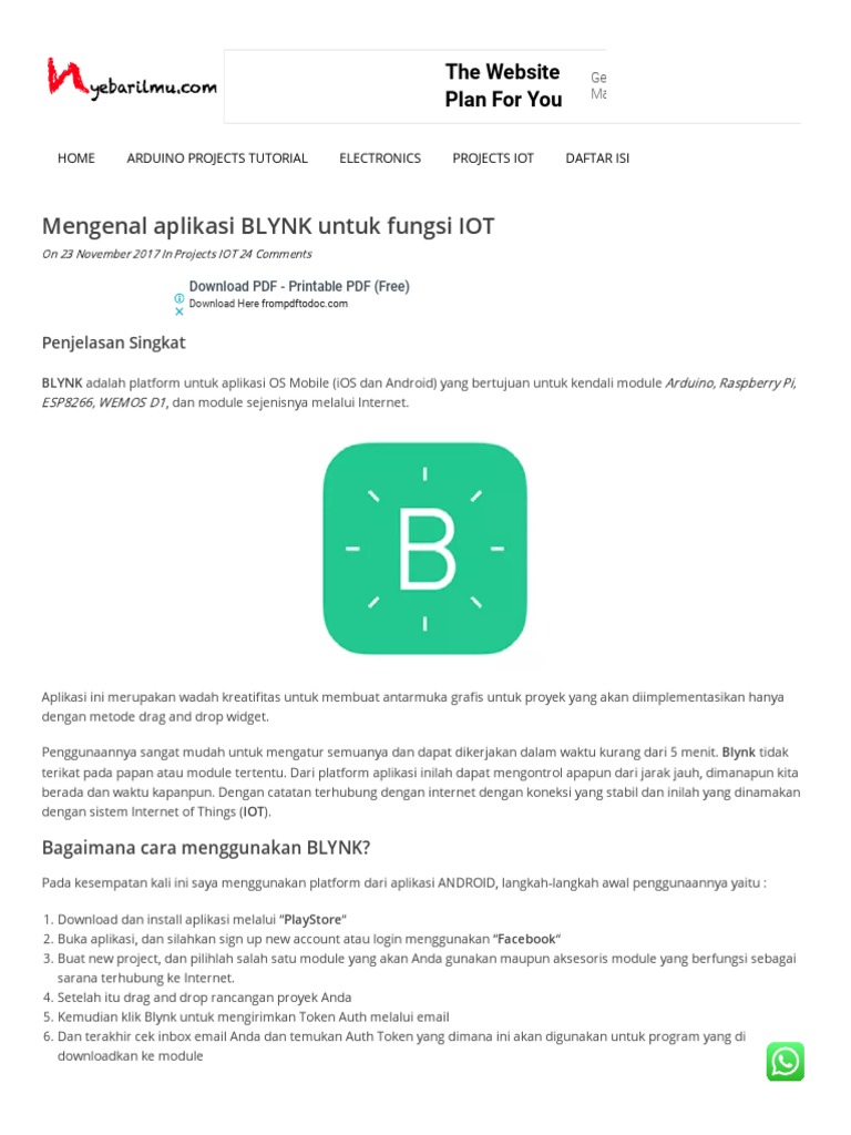 Mengenal Aplikasi BLYNK Untuk Fungsi IOT | PDF