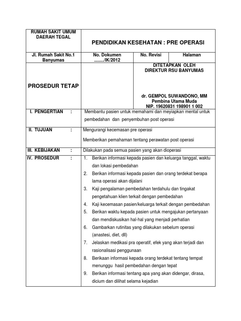 Sop Edukasi Sebelum Operasi | PDF