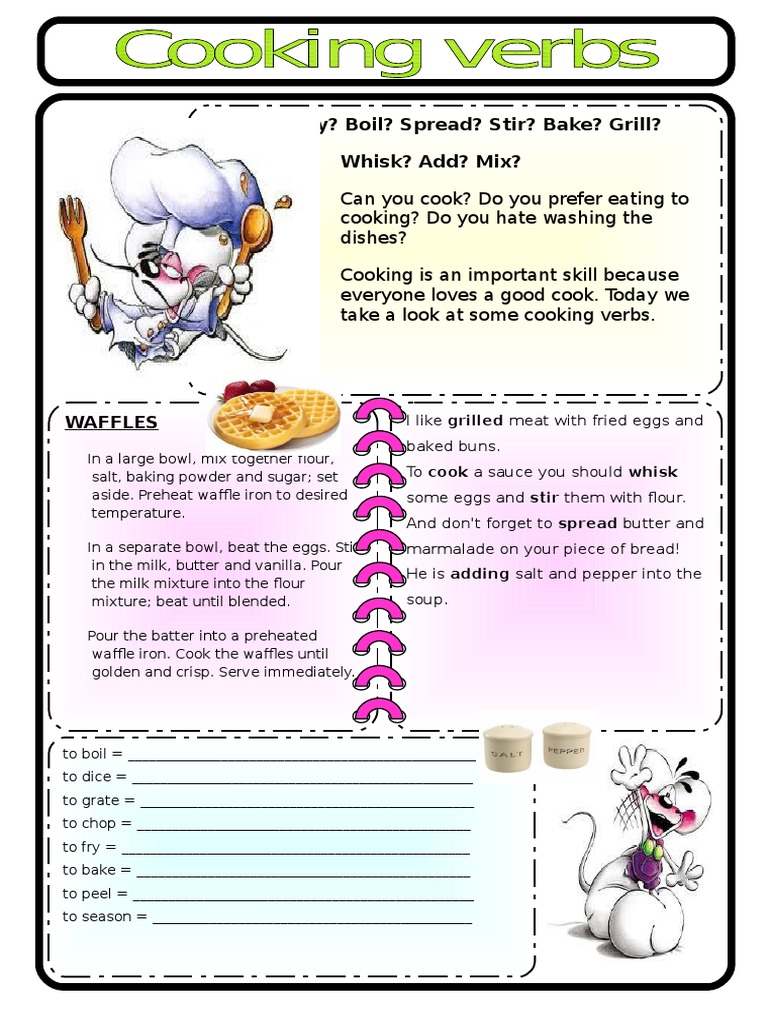 Cooking Verbs and Waffle Recipe | PDF