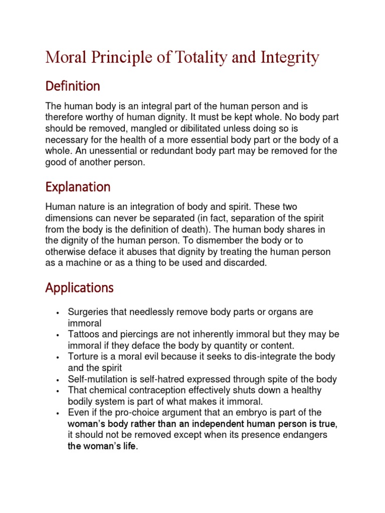 Moral Principle of Totality and Integrity | PDF