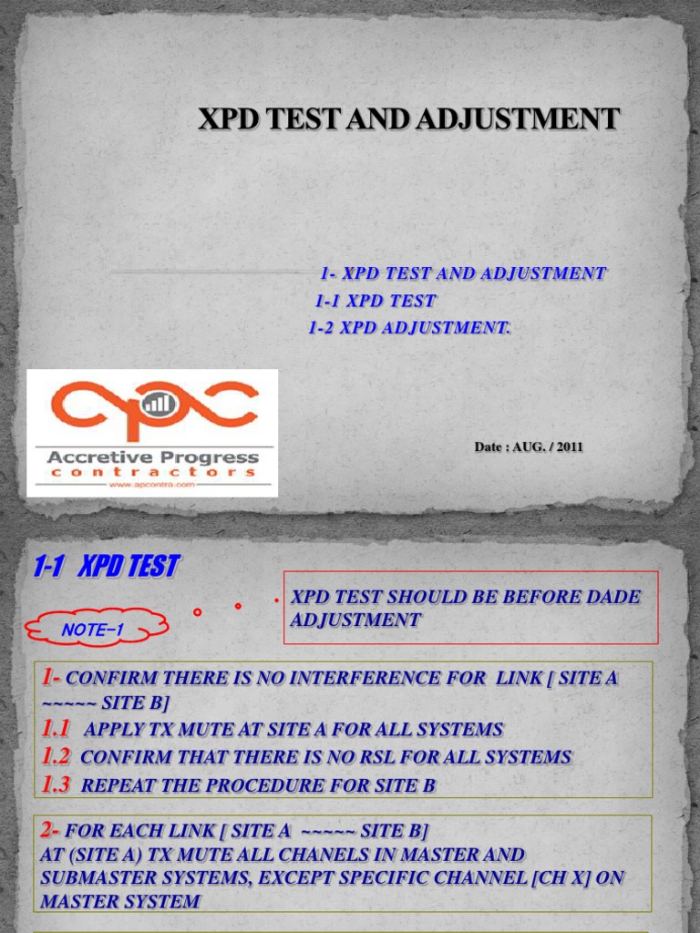 1-Xpd Test and Adjustment 1-1 XPD Test 1-2 XPD Adjustment.: Date: AUG ...
