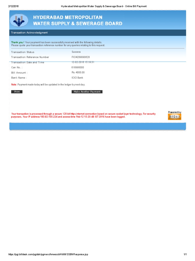 Hyderabad Metropolitan Water Supply - Sewerage Board - Online Bill ...